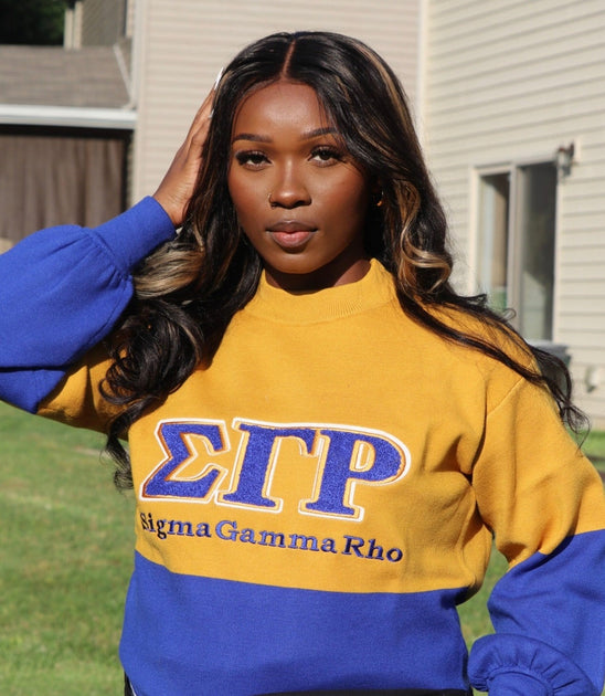 SGRHO Blue and Gold Color Block Sweater – Fashionably Greek
