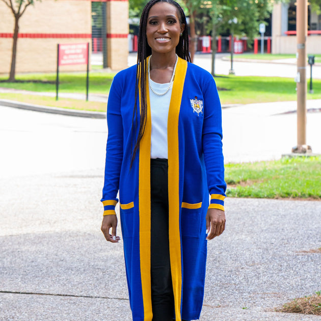 SGRHO Long Royal Blue and Gold Cardigan – Fashionably Greek