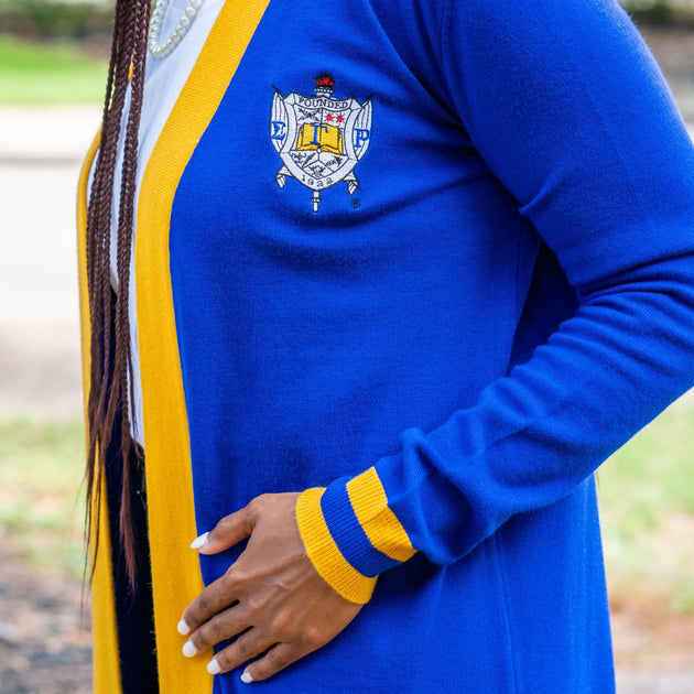 SGRHO Long Royal Blue and Gold Cardigan – Fashionably Greek