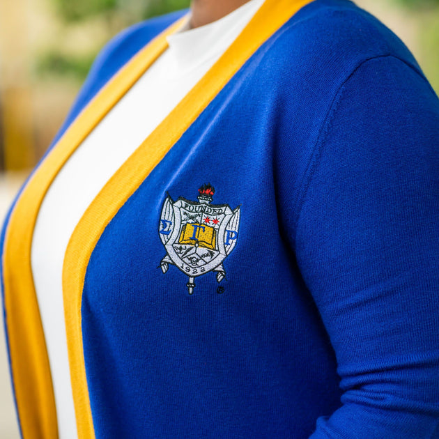SGRHO Long Royal Blue and Gold Cardigan – Fashionably Greek